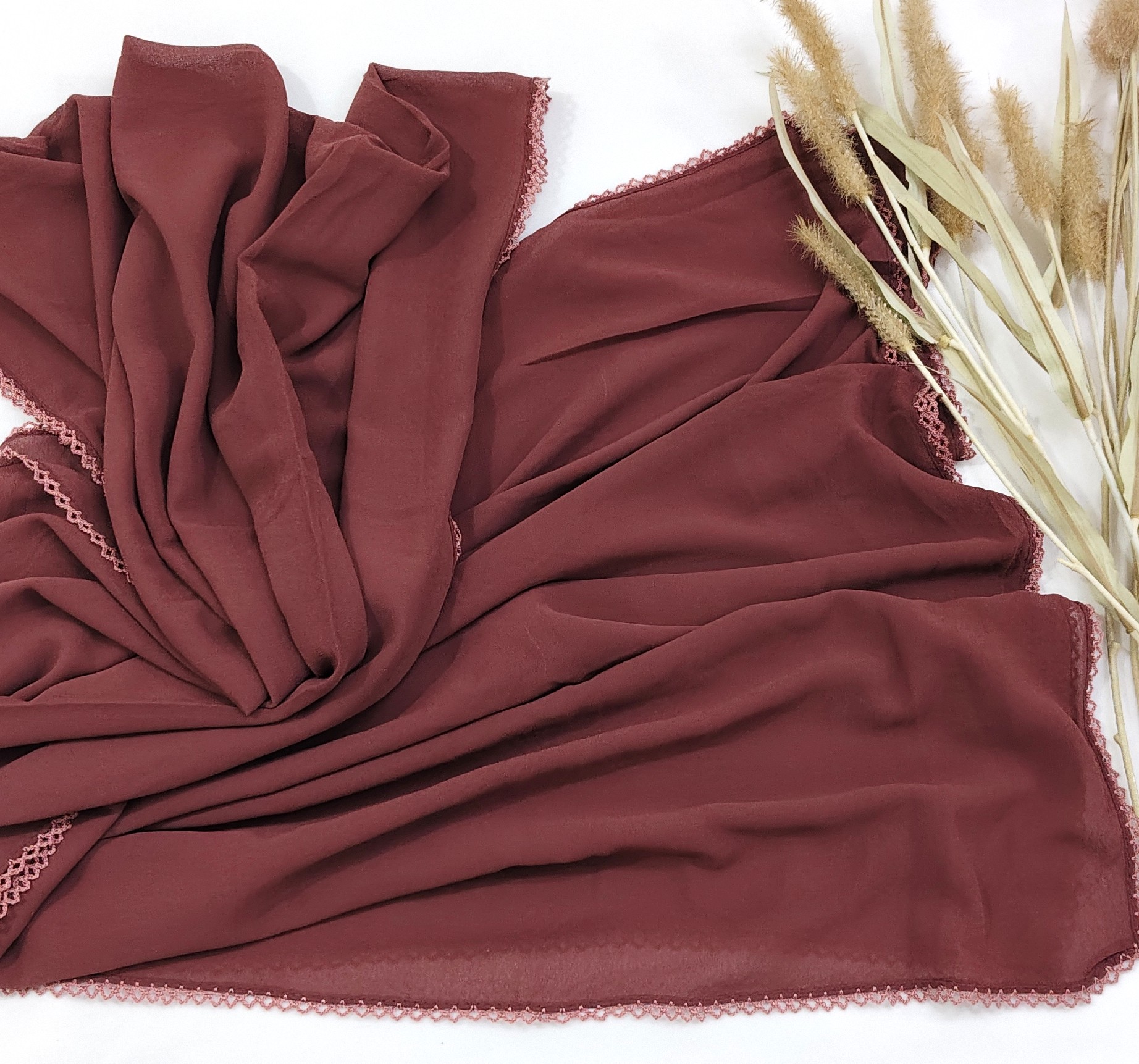 Crochet Border Hijab Elegant Georgette Hijab